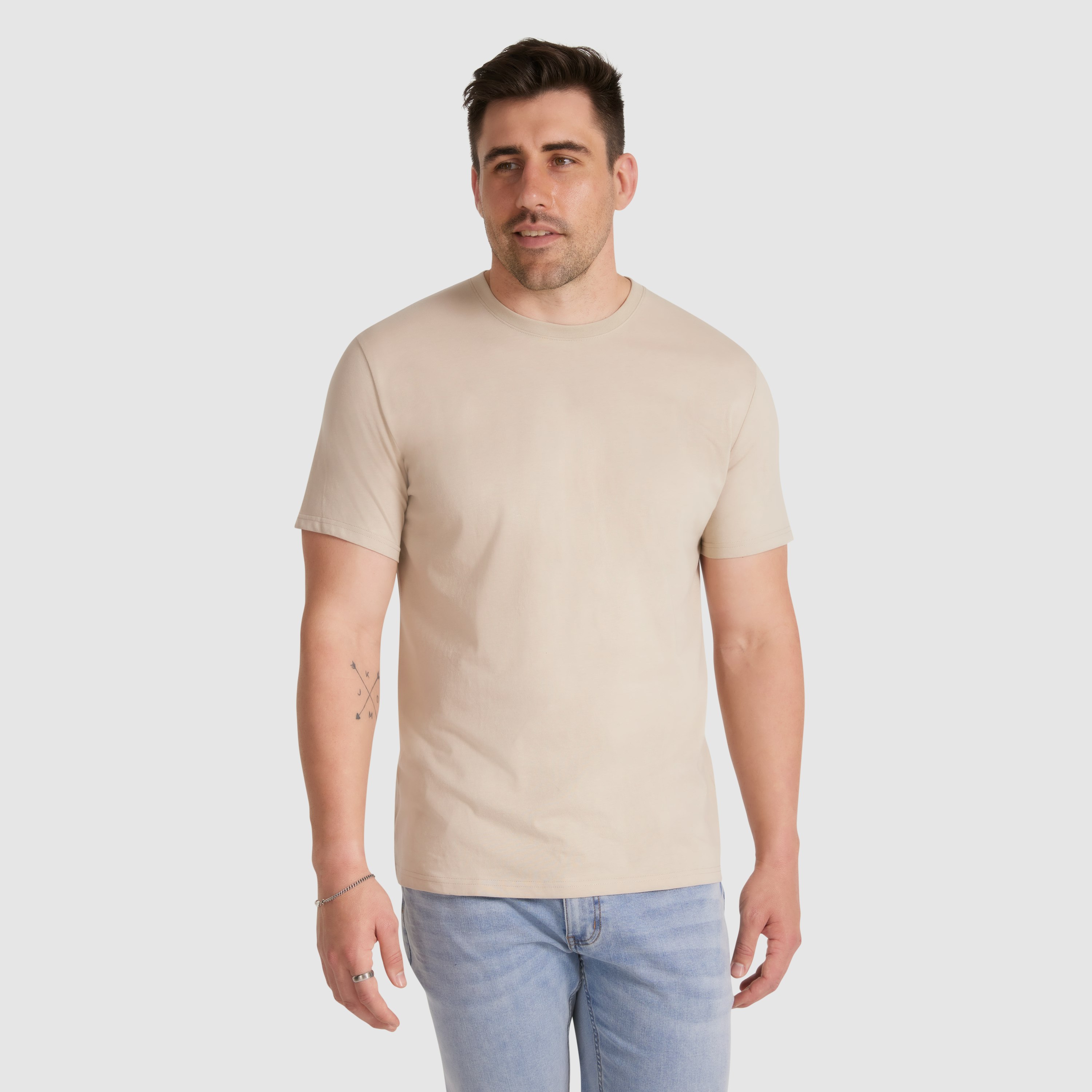 Beige Essential Crew Neck Tee | Men's Tops | Johnny Bigg AU