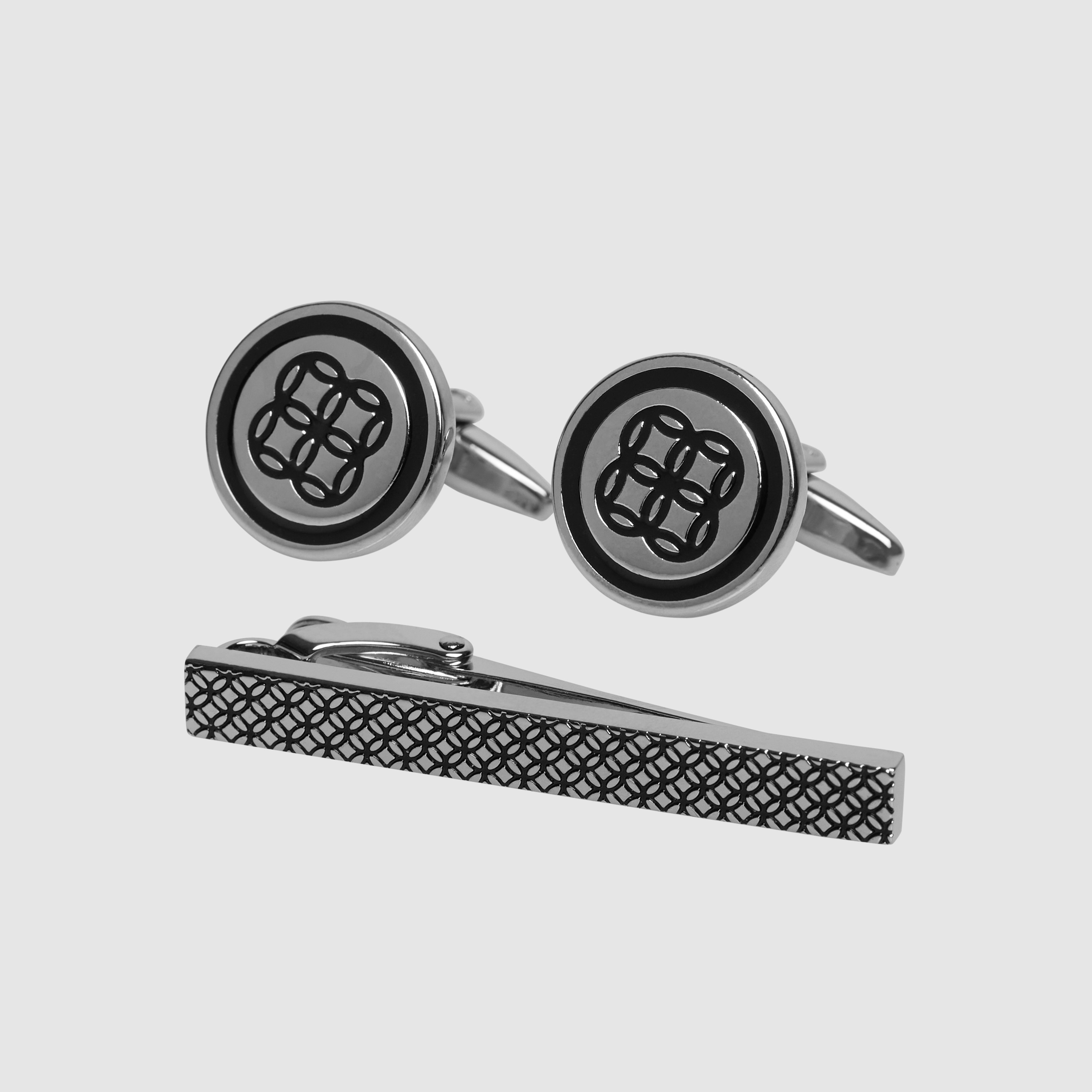 Silver Geo Cufflink & Tie Pin Set | Men's Accessories | Johnny Bigg AU