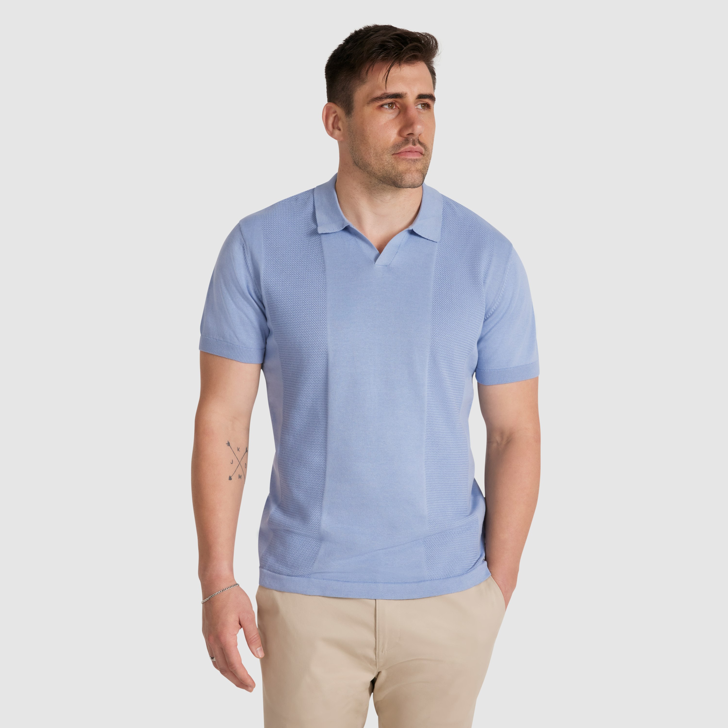 Powder Blue Lloyd Knitted Polo | Men's Tops | Johnny Bigg AU