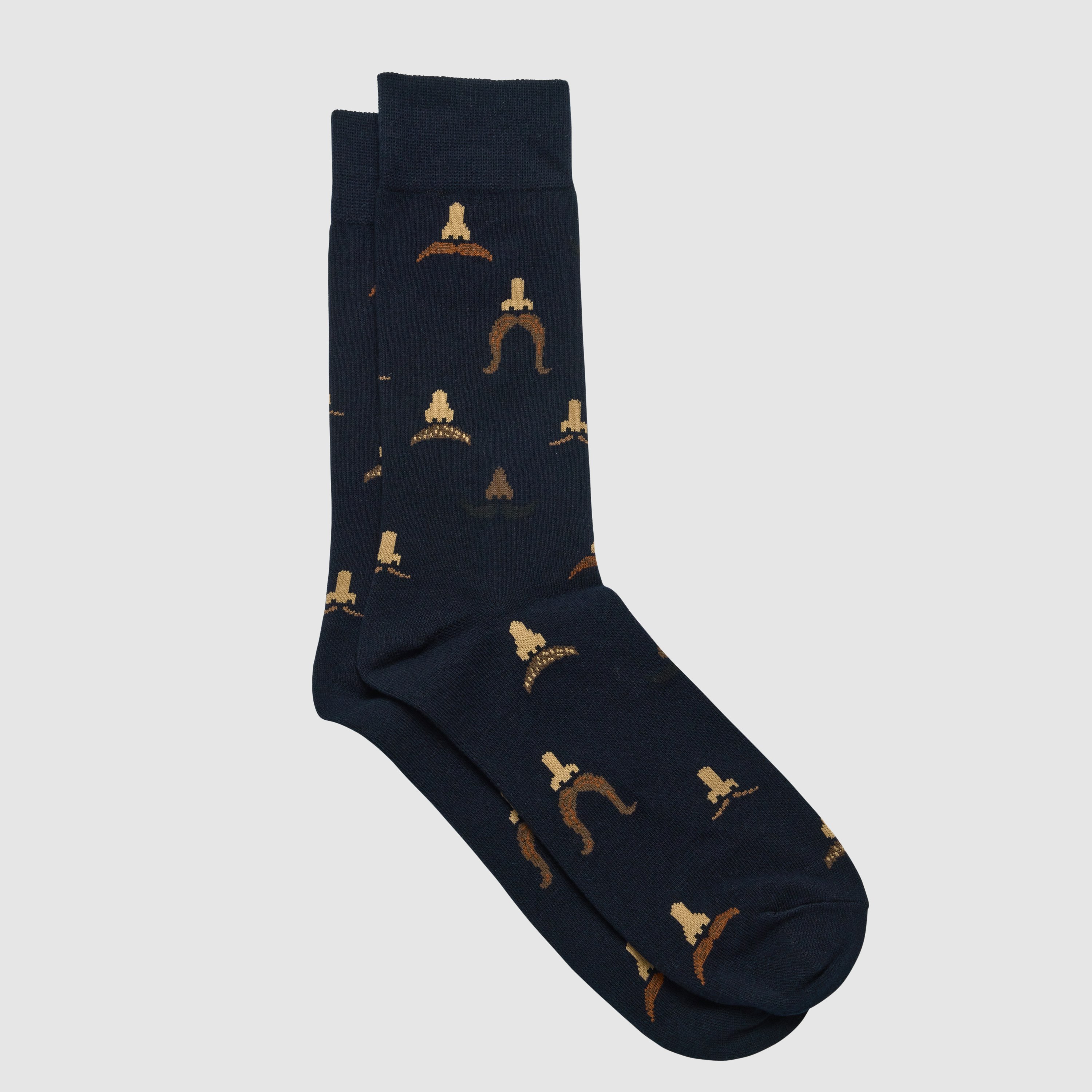 Navy Moustache Fancy Sock | Men's Accessories | Johnny Bigg NZ