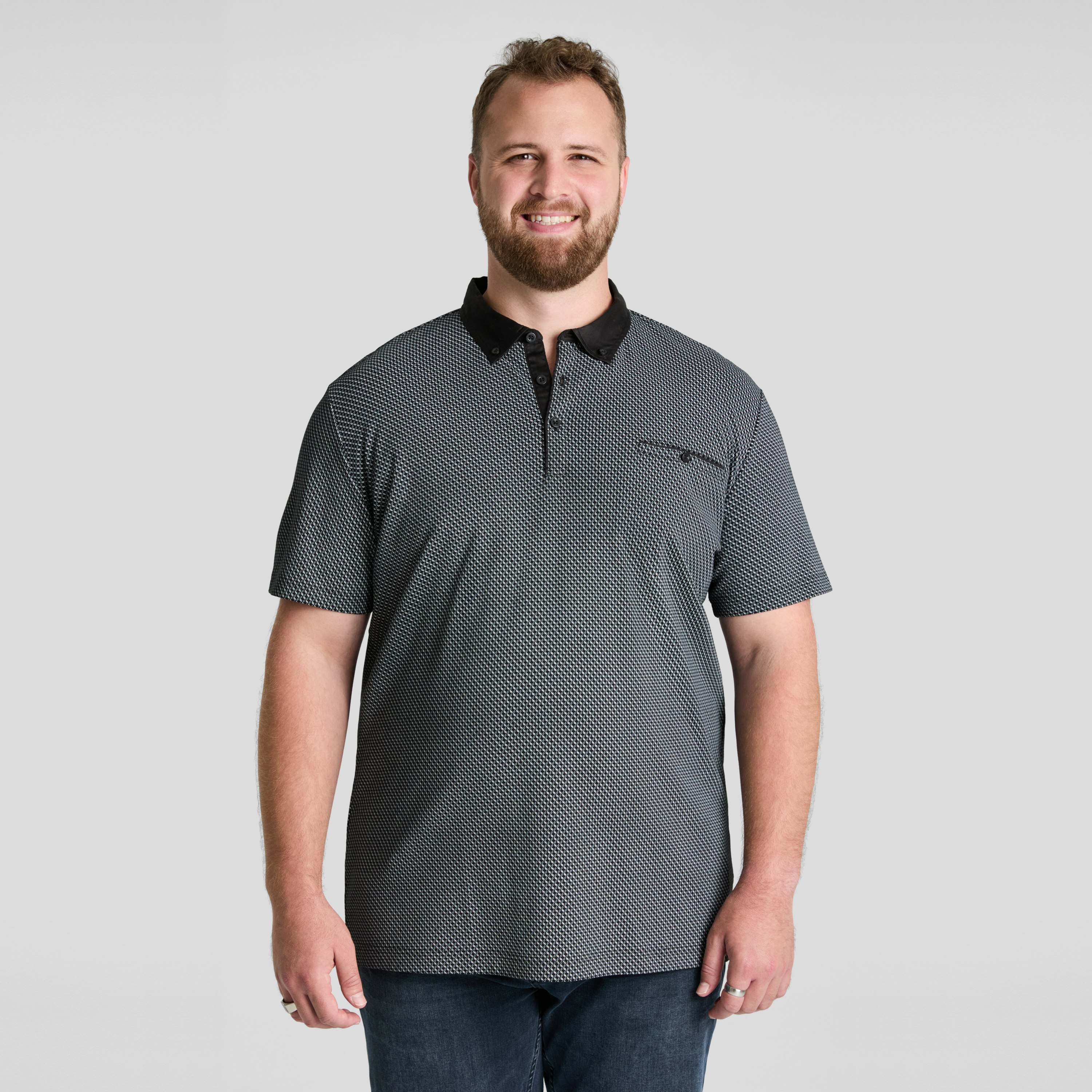 Black Leo Print Polo | Men's Tops | Johnny Bigg AU