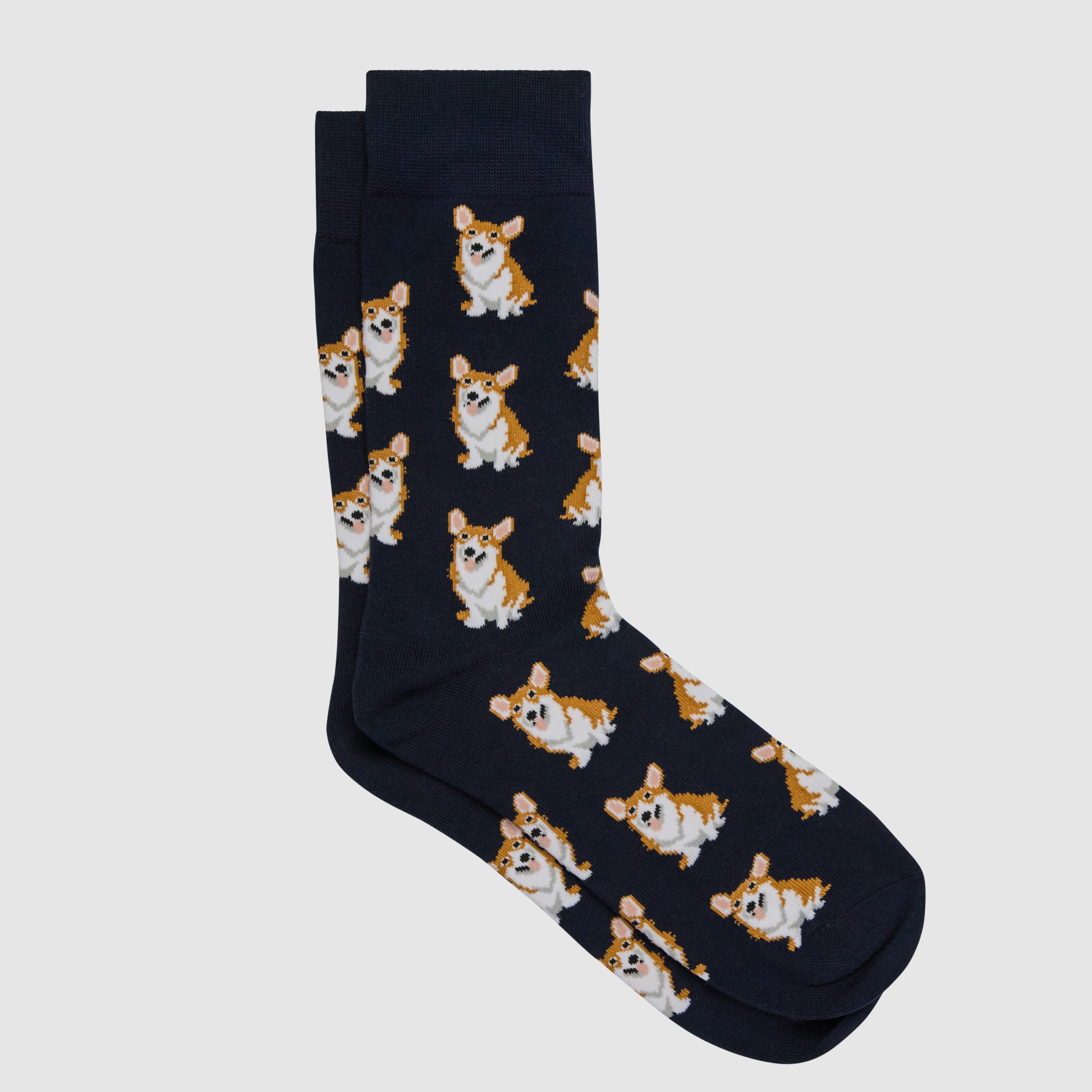 Navy Corgi Fancy Sock | Men's Accessories | Johnny Bigg AU
