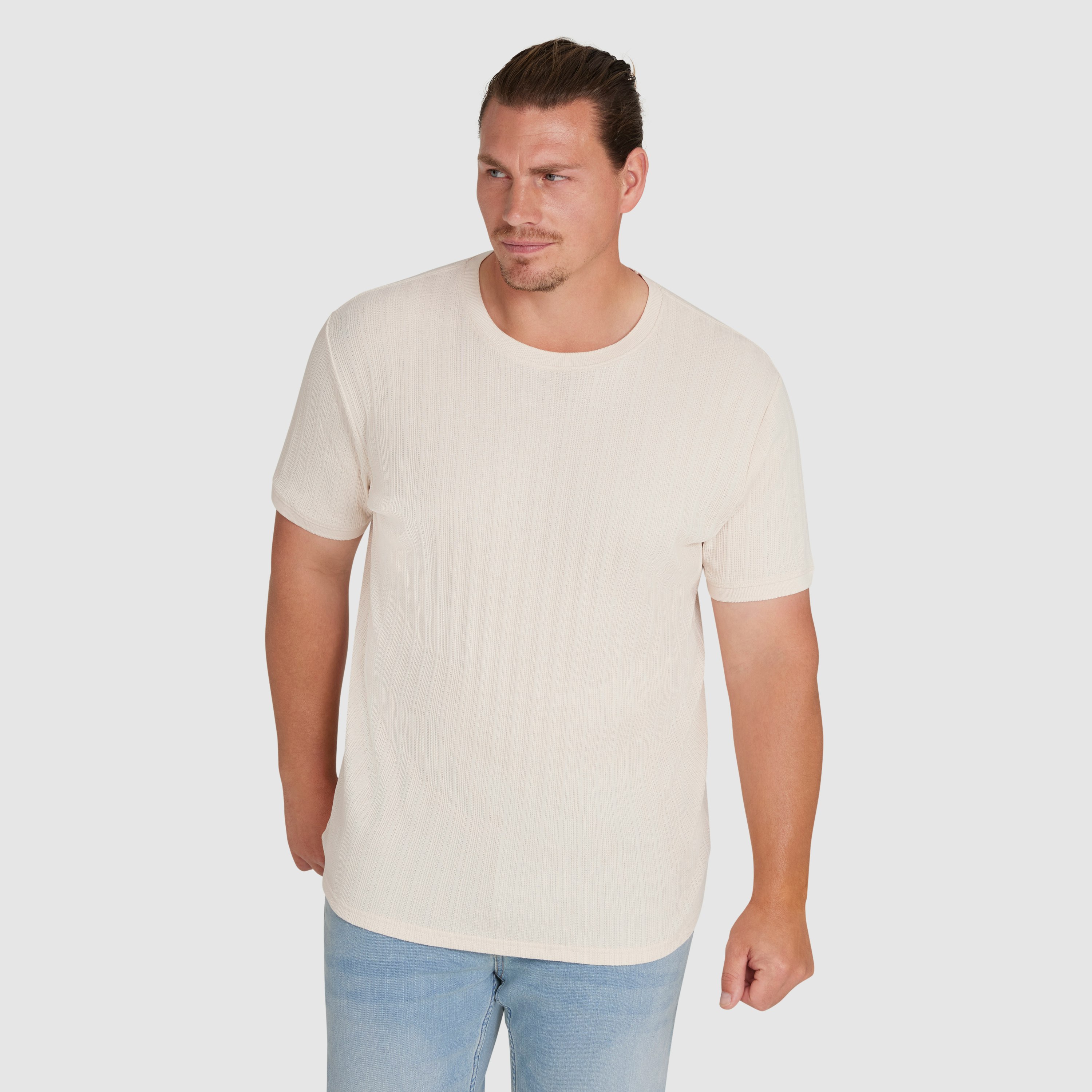 Ecru Textured Crew Neck Tee | Men's Tops | Johnny Bigg AU