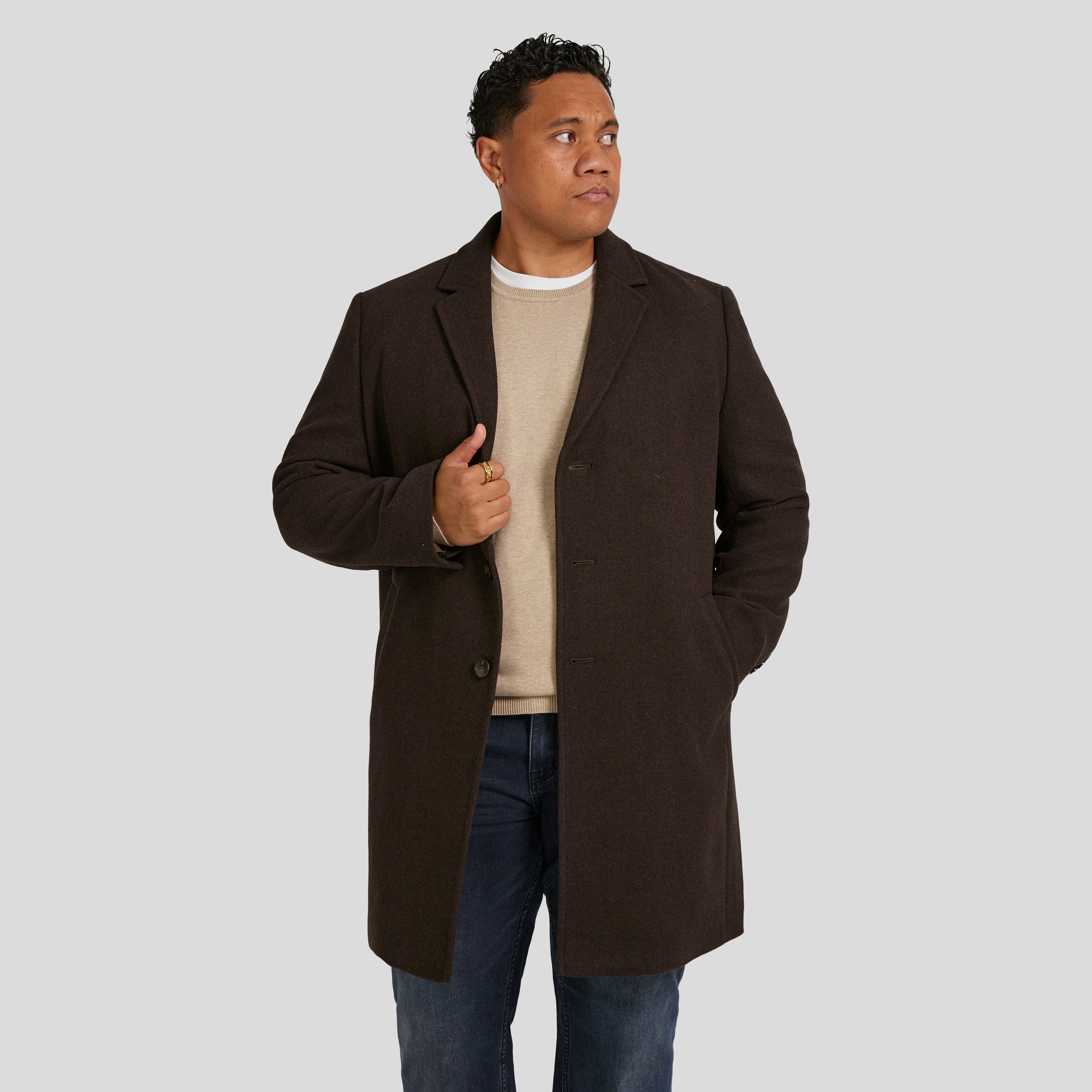 Espresso Carson Wool Blend Overcoat | Men's Tops | Johnny Bigg NZ