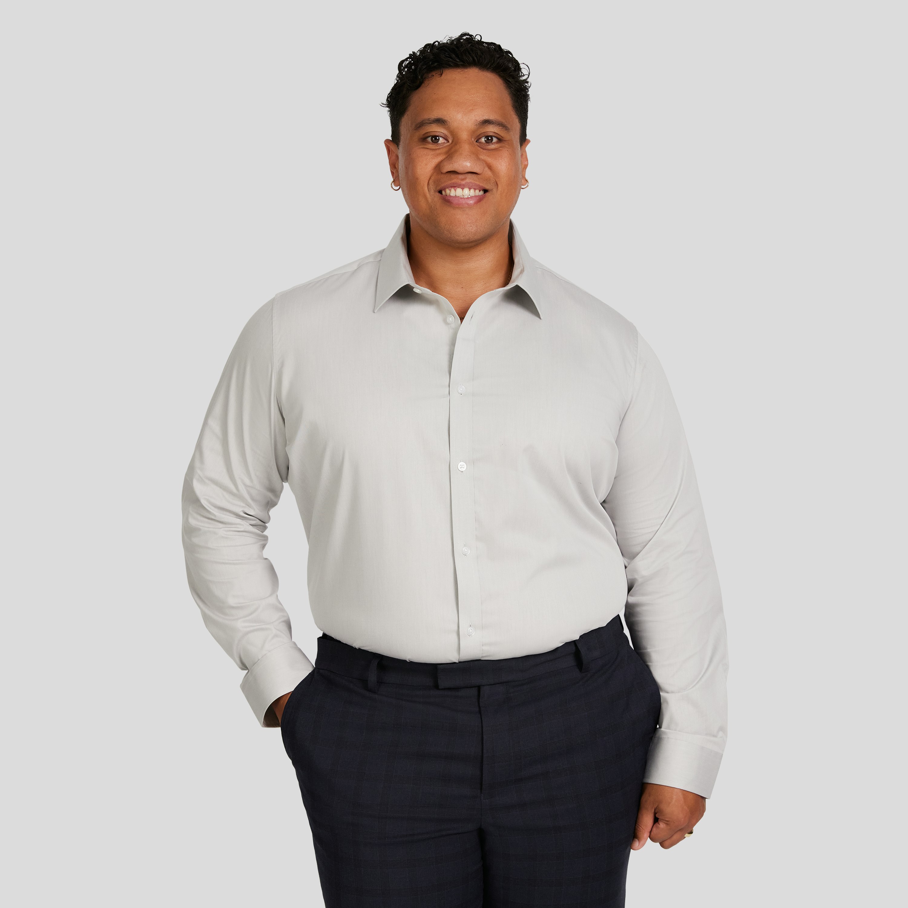 Silver Melange Stretch Dress Shirt | Men's Tops | Johnny Bigg AU