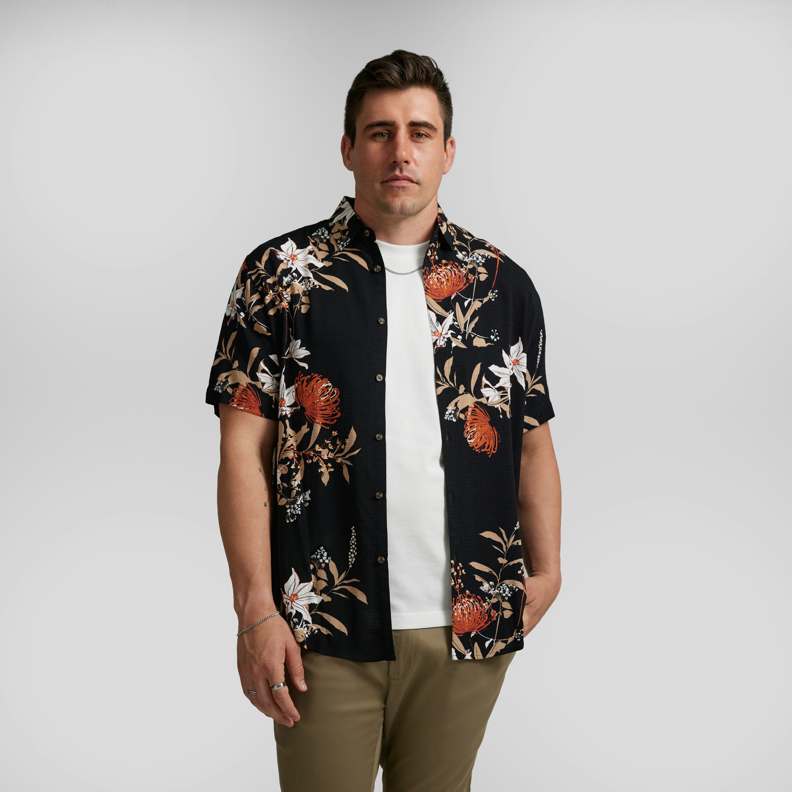 Black Botany Print Shirt | Men's Tops | Johnny Bigg AU