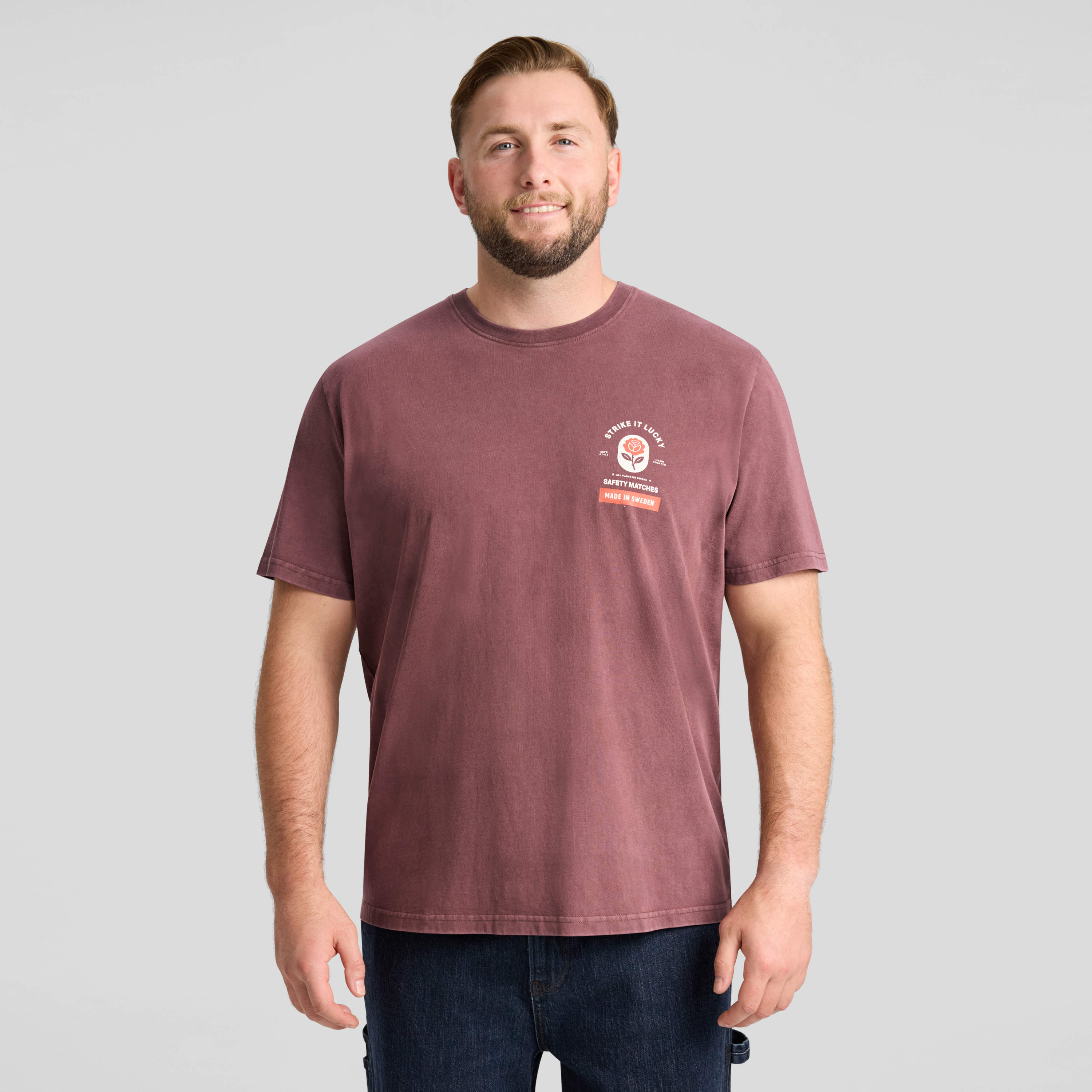 Washed Berry Lucky Crew Neck Tee | Men's Tops | Johnny Bigg AU